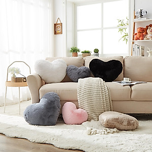 YRXRUS Heart Pillow, White Heart Pillows, Love Pillow Gifts, 14X17 Inch Large Heart Shaped Pillows, Faux Rabbit Fur Coquette Room Decor Throw Pillows, Living, Bedroom, Indoor Outdoor