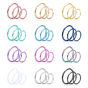 Magitaco 36PCS 20G Nose Ring Hoop 316L Stainless Steel Nose Piercing Lip Septum Tragus Ring Helix Cartilage Earring Hoop Piercing Nose Rings for Women Men