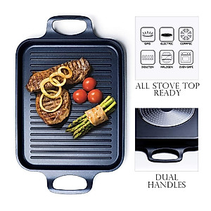 S·KITCHN Nonstick Grill Pan, Induction Stove Top Grill Plate, Glass Grilling Pan for Indoor, Gas Range Grill Panel/Skillet