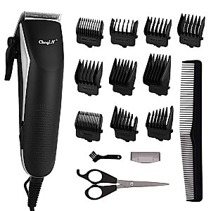 CkeyiN Hair Clippers for Men, Electric Hair Trimmer Corded Clipper Home Haircut & Grooming Kit with 10 Guide Combs 1 Scissor 1 Comb for Men Kids Barber