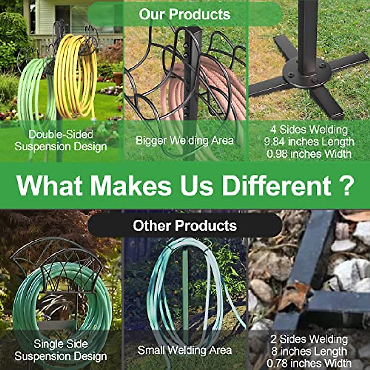 EVEAGE Upgraded Water Hose Holder Freestanding, Hose Stand Outdoor, Garden Hose Holder Stake for Outside Yard, Detachable Double-Sided Suspension Heavy Duty Thick Metal