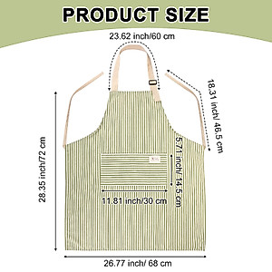 Janmercy 24 Pcs Aprons for Women Men with 2 Pockets Linen Cooking Kitchen Apron Adjustable Bib Chef Apron Bulk Aprons Unisex (Brown/Green Stripes)
