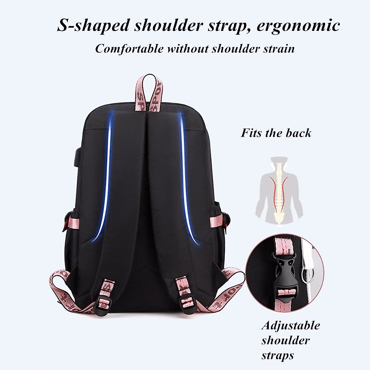 LANSHIYA Backpacks for Teen Girls with USB Charging Port Kids Outdoor Daypack Middle School Students Solid Color Bookbag