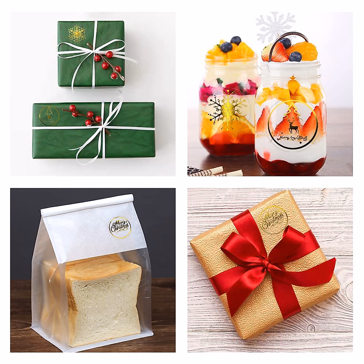 Gold Merry Christmas Stickers Roll Clear Round Christmas Stickers Labels 500 PCS Envelope Seal Stickers 1.5 Inches