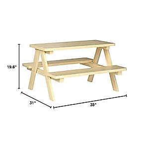 Merry Garden Kids Wooden Picnic Bench Outdoor Patio Dining Table, Natural