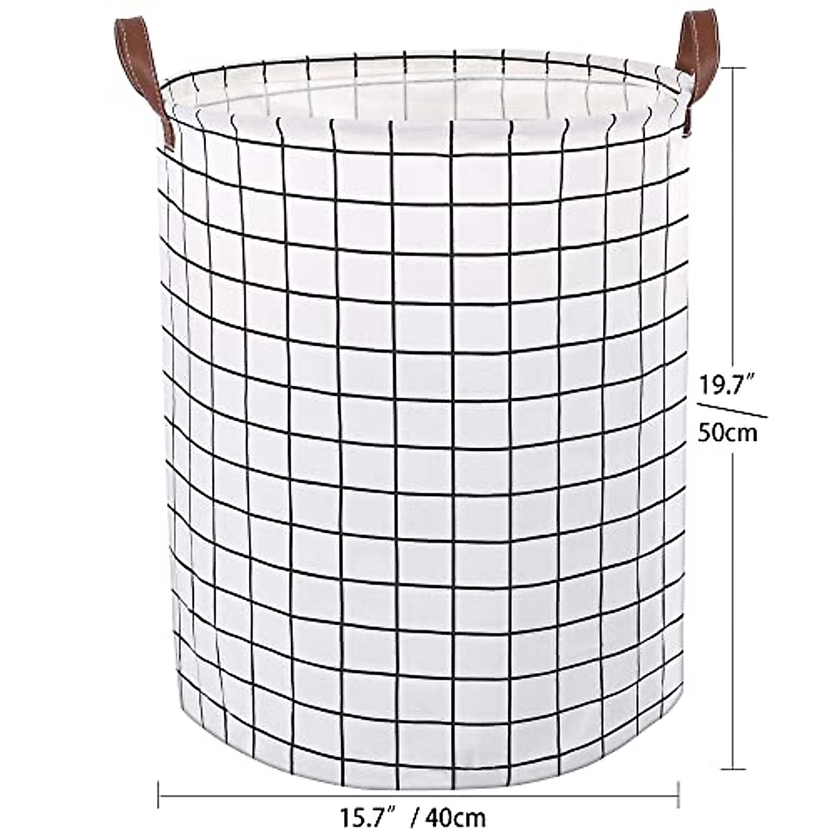 [2 Pack] Collapsible Laundry Basket, Large Round Waterproof Laundry Hamper, Foldable Storage Organizer with Leather Handles for Dirty Clothes (White Plaid)