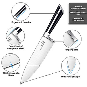 LIANYU 15-Piece Knife Set, Kitchen Knife Set with Wooden Block, Professional High Carbon Germen Stainless Steel Chef Knife Set, Forged Knives Set with Honing Steel