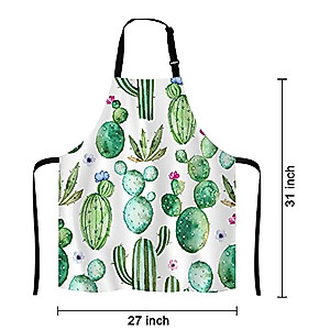 Lefolen Cactus Adjustable Bib Apron, Tropical Watercolor Cactus Plants Cooking Kitchen Apron for Men Women