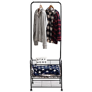 DOEWORKS Large Laundry Rolling Garment Cart for Lavatory, Metal Laundry Basket Sorters Garment Bulter Storage Rack with Wheels, Black