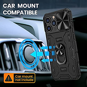 VEGO for iPhone 13 Pro Case with Slide Camera Cover, Built-in 360° Rotate Ring Kickstand Magnetic Shockproof Cover Case for iPhone 13 Pro 6.1 inch 2021 Armor Style - Black