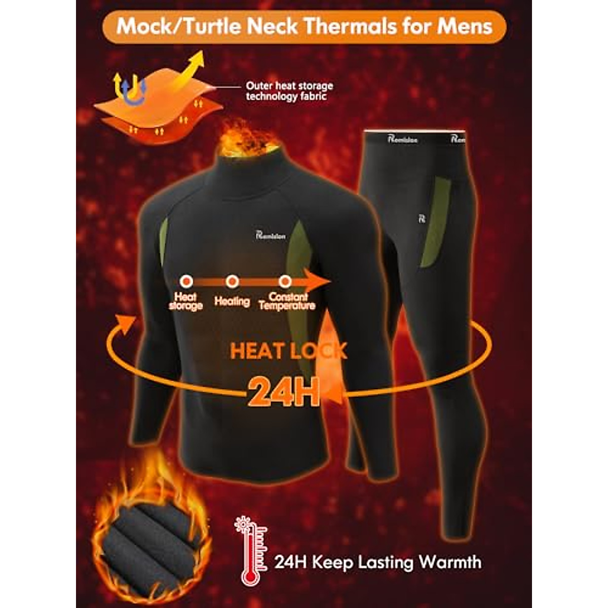 romision Turtle Neck Long Johns Thermal Underwear for Men Fleece Base Layer Cold Weather Top and Bottom Set Hunting Gear