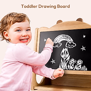 Woodtoe Montessori Bookshelf for Kids, Natural Wood Bookcase with Chalkboard & Storage, Kids Magazine Rack Book Display Organizer, Classroom Bookshelves Kids Furniture Birthday for Boys Girls 3+