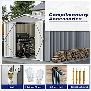 Ball & Cast 8x12 FT Storage Shed with Lockable Doors,All Weather Outdoor Metal Tool House W/Floor Frame and 2 Vents,for Backyard,Patio,Lawn,Garden,Grey