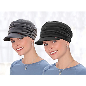 FGSS Cotton-Cancer Headwear for Women Patients Chemo Slouchy Beanie (Black+Grey 2pc)