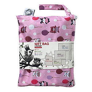 FLOCK THREE 4pcs Waterproof Wet Bag Reusable for Wet Clothes Baby Diapers Stroller Swimsuit Travel Reusable toiletries Pouch Small and Larger Electronics case 4 Pack (Windy Days)