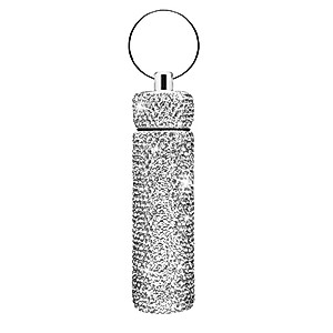 CHIMUYU Sewing Needle Case Storage Portable Bling Rhinestone Sewing Needle Holder Embroidery Needle Case Container Pocket Box with Keychain for Store Needle, Toothpick, Pill, Bead (Silver)