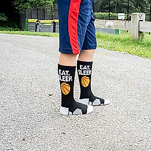 ChalkTalkSPORTS Basketball Adult Athletic Mid-Calf Woven Socks | Eat Sleep Basketball | Black