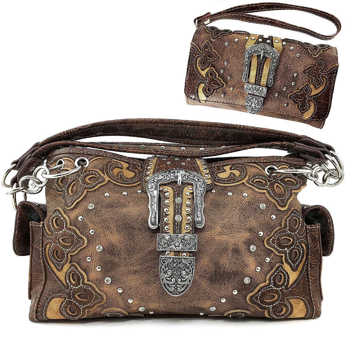 Zelris Western Women Conceal Carry Buckle Handbag Wallet Set (Brown)