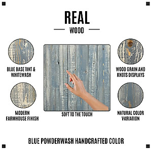 Barn Walls Solid Wood Headboard King Size, Blue Powderwash Finish with Smooth Natural Wood Grain, Handcrafted Wall-Mounted Panel Head Board, Adjustable Height, Modern Farmhouse Bedroom, Built to Last