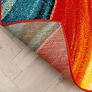 Well Woven Aurora Multi Color Geometric Brush Stroke Area Rug 2x7 (2'3" x 7'3" Runner) Modern Abstract Contemporary Painting Art Swirl Stripe Lines Thick Soft Plush Living Dining Room Nursery