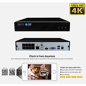GW Security 8 Channel 4K NVR 8MP AI Human Vehicle Detection Starlight Color Night Vision Security Camera System with 8 UHD 4K 2160P Microphone PoE Outdoor/Indoor Weatherproof IP Security Dome Cameras