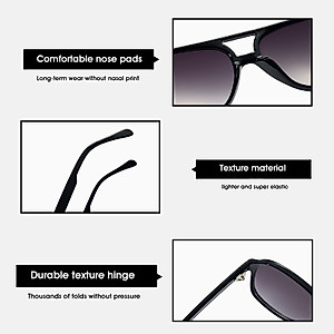 BUTABY Vintage Aviator Sunglasses for Women Men Retro 70s Glasses Classic Large Squared Frame UV400 Protection Black Yellow & Black Brown