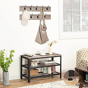 HOOBRO Hall Tree Entryway Storage Bench, Coat Rack Shoe Bench, Shoe Rack Organizer with Coat Hooks, 3-in-1 Design, Wooden Furniture with Metal Frame, Greige and Black BG17MT01