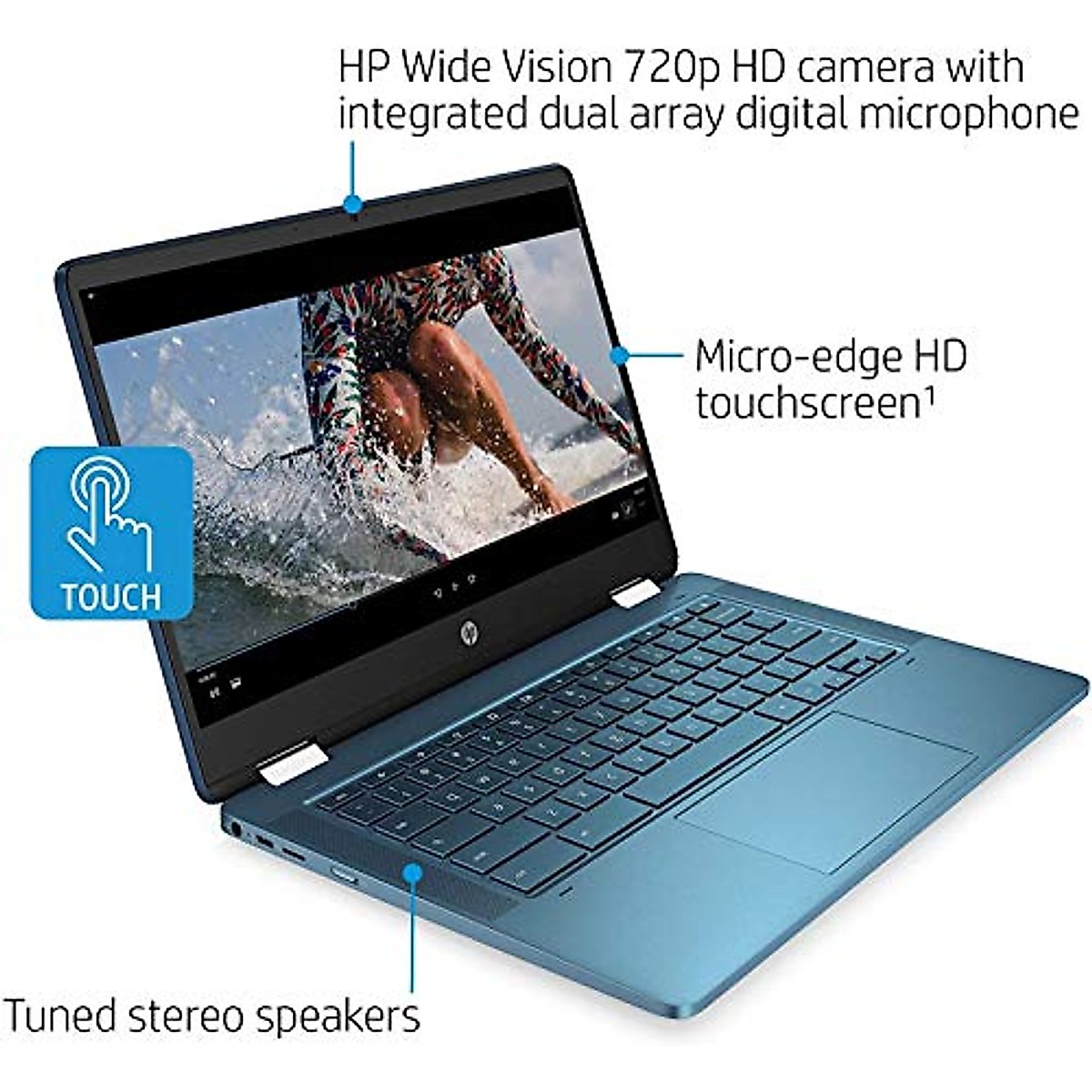 HP Chromebook x360 Laptop Computer in Teal Color Intel Celeron N4020 up to 2.8GHz 4GB DDR4 RAM 64GB eMMC 14inch HD 2-in-1 Touchscreen (Renewed)