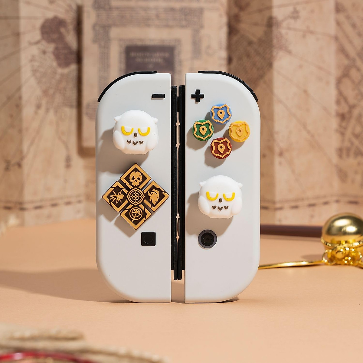 PERFECTSIGHT Cute D-Pad Button Caps Silicone Thumb Grips Set, ABXY Key Buttons Sticker Joystick Cover Caps Compatible with Nintendo Switch/OLED - Owl