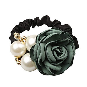 LOVEF 4Pcs Korean Fashion Pearl Hair Rope Rose Flower Rhinestone Hair Ties/ Jewelry Rubber Band