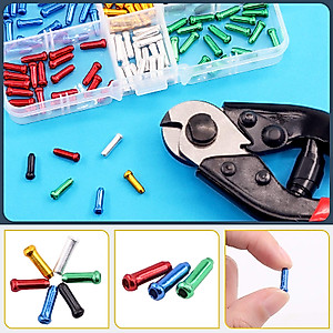 Glarks 121Pcs Bike Cable End Caps with Cable Cutter Set, 120Pcs 6 Colors Cable End Crimps Brake Cable End Caps with Stainless Steel Wire Rope Aircraft Bicycle Cable Cutter Up to 5/32"