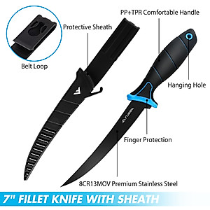 FLISSA 7" Fillet Knife, 4PC Fishing Tool Kit