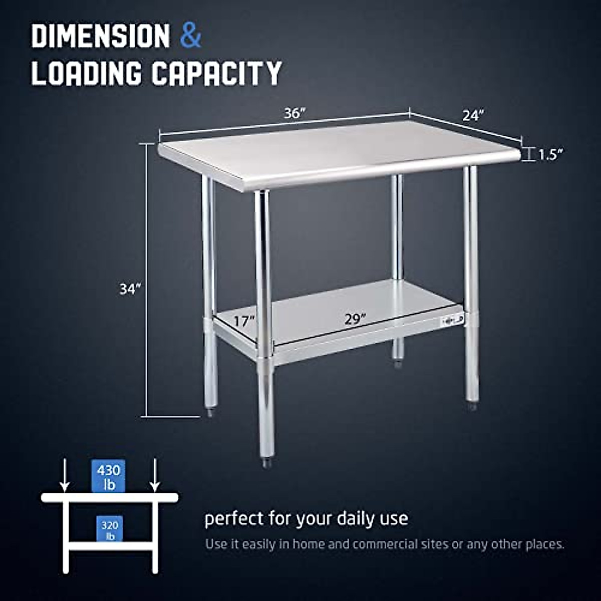 Profeeshaw Stainless Steel Prep Table NSF Commercial Work Table with Undershelf for Kitchen Restaurant 24×36 Inch