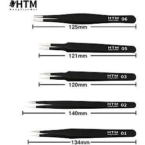 HengTianMei Precision Tweezers Set, ESD Anti-Static Stainless Steel Tweezers Set for Craft, Jewelry, Electronics, Laboratory Work (14 PCS)