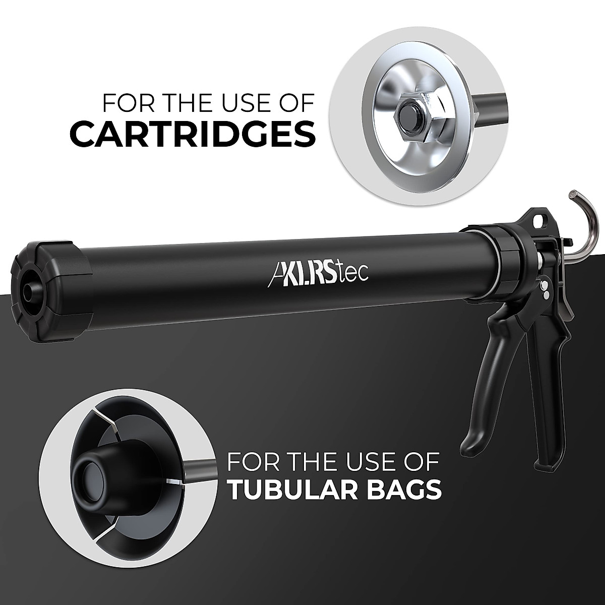 KLRStec PRO XL Sausage Caulk Gun [20 oz / 600ml] Heavy Duty 25:1 Thrust Ration Caulking Tube Gun - Professional Cartridge Gun for all common 10-20oz Sealants and Adhesives