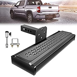 Heavy Duty Trailer Tow Hitch Steps (Large), 2'' Hitch Mounted Step and Bumper Protection fit for SUV/Pickup Truck/Van, Double-Sided Use Non-Slip Pattern with Pin Lock & U-Bolts Stabilize