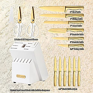 McCook® MC21G Knife Sets,15 Pieces Luxury Golden Titanium Kitchen Knife Block Sets with Built-in Sharpener