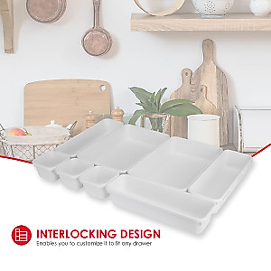 Home Basics 8 Piece Kitchen, Adjustable and Customizable Multi-Drawer Divider Organizer Set Multipurpose Use White