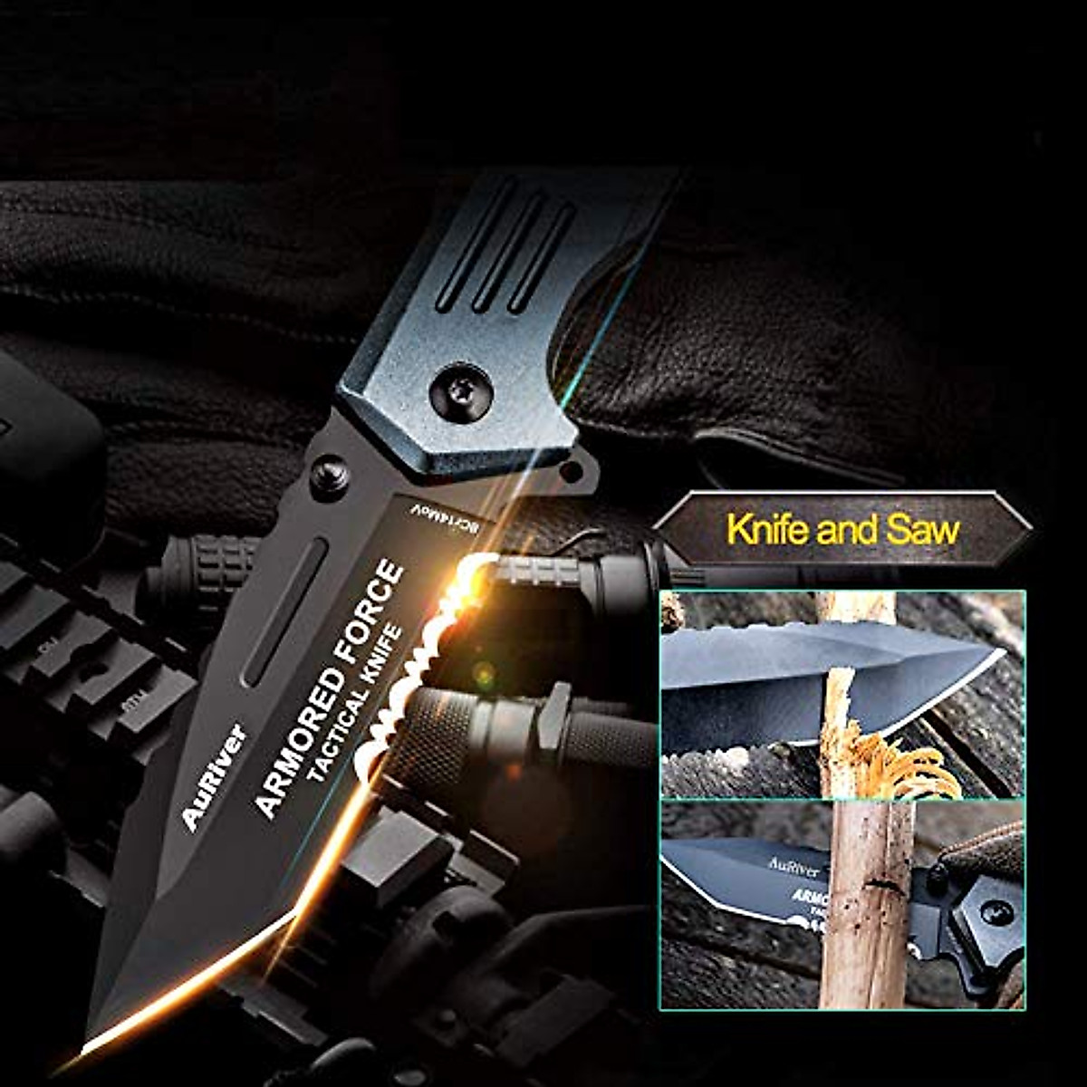 Folding Knife, 6-in-1 Survival Folding Pocket Knife with Glass Breaker, Seatbelt Cutter, Bottle Opener and Steel Serrated Blade ect Multi-Function Emergency Tool