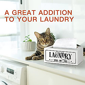 Dryer Sheet Holder - Wooden Dryer Sheet Dispenser for Fabric Softener Sheets, Rustic Dryer Sheet Container Storage Box, Farmhouse Laundry Sheet Dispenser for Laundry Room Decor - White