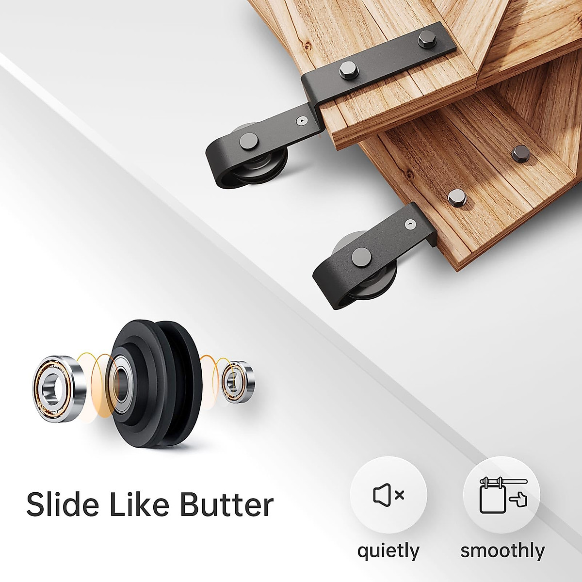 EaseLife 8 FT Bypass Double Sliding Barn Door Hardware Kit,Single Track,Heavy Duty,Slide Smoothly Quietly,Easy Install (8FT Track Kit for Double 53" Wide Door)