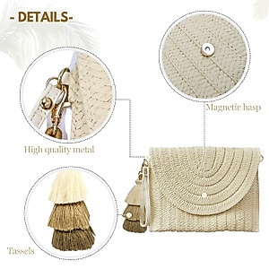 Aovtero Straw Clutch Purse Women Crossbody Bag Summer Beach Shoulder Bags Envelope Wallet Handbags (Beige)