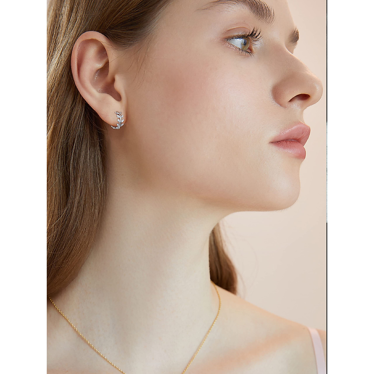 GLOQUAT Gold Hoop Earrings for Women Silver Plated Olive Leaf with CZ Huggie Hoop Earrings Hypoallergenic Zirconia Hoop Earrings Huggie Ear Cuff Jewelry Gifts 10mm