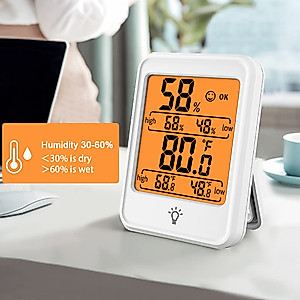 [2 Pack] TIQUS Hygrometer Humidity Gauge Indicator Digital Indoor Thermometer Room Temperature and Humidity Monitor with Touch Backlight White