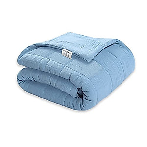 TWINOR Baby Muslin Quilt Blanket，Warm and Lightweight Crib Quilt Neutral Comforter for Newborn and Toddler Boys Girls (Baby Blue)