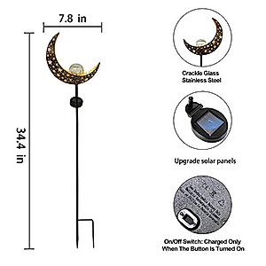 X-PREK 2 Pack Solar Garden Light Outdoor Decorative,Moon Crackle Glass Globe Metal Stake Lights,Waterproof LED Pathway Light for Lawn Patio Yard Decor