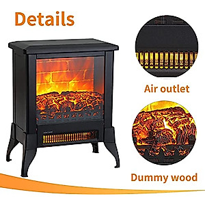 Freestanding Electric Fireplace Realistic Log Flame Stove 14" 1400W Overheating Safety Protection