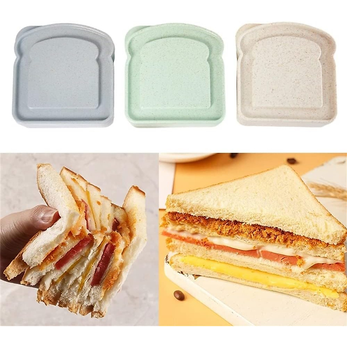 Sandwich Containers, Sandwich Containers for Lunch Boxes Plastic Toast Shape Food Storage Sandwich Box with Lid, BPA Free and Reusable, Microwave & Dishwasher Safe, for Family Adults (Green White)