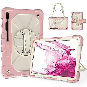 Tablet PC Case Compatible with Samsung Galaxy Tab S7 Plus 12.4 T970/T975/T976B(2020)/S7 FE 12.4 T730/T733/T736B (2021) Case,Heavy Duty Full Protective Shockproof Case W 360 Degree Rotating Multi-Funct