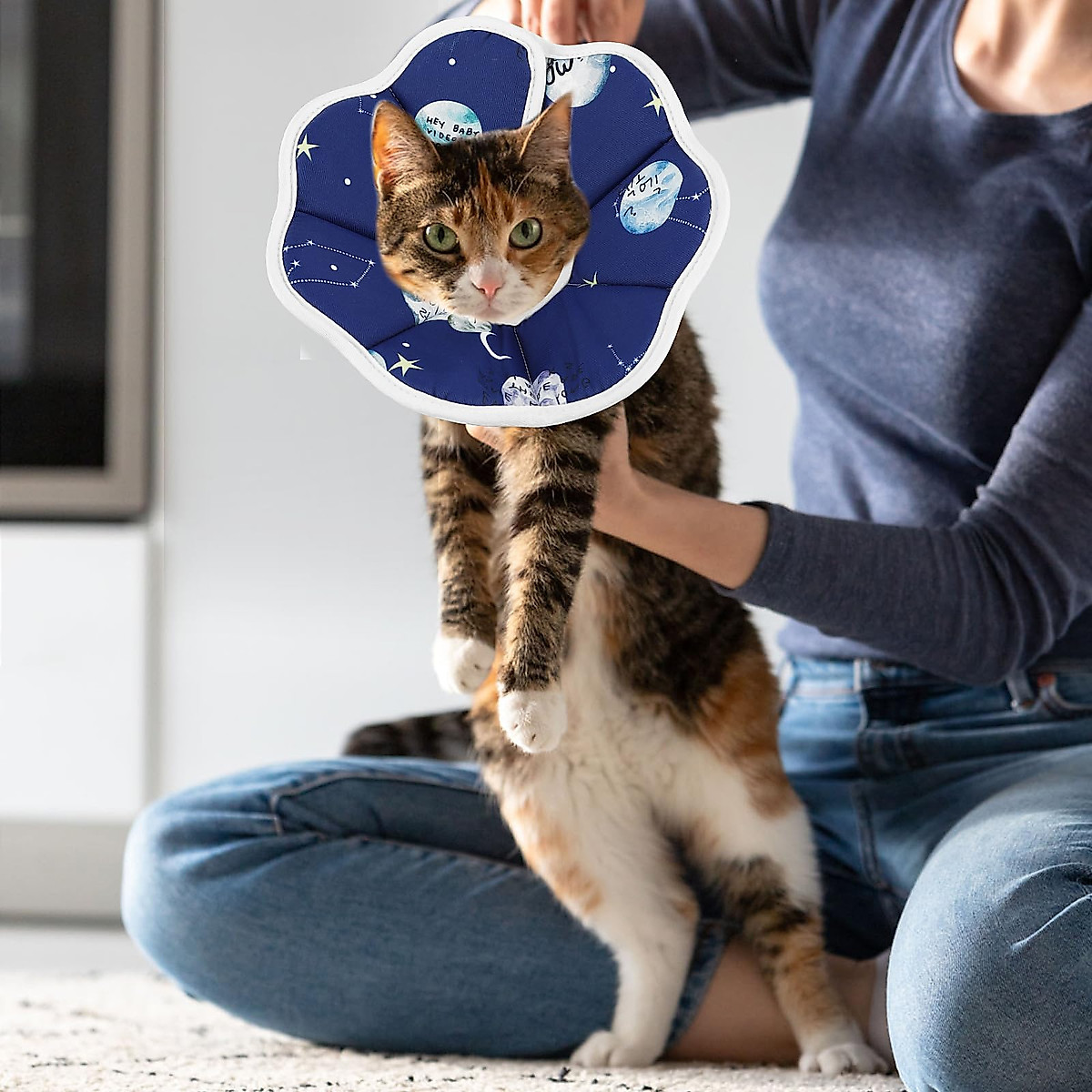 TIESOME Small Cat Cone Collars, Adjustable Kitten Recovery Cone Collar After Surgery Fasteners Collars for Small Cats Protective Cat Recovery E-Collar, 6.3-9inch Neck Diameter(S Size, Constellation)